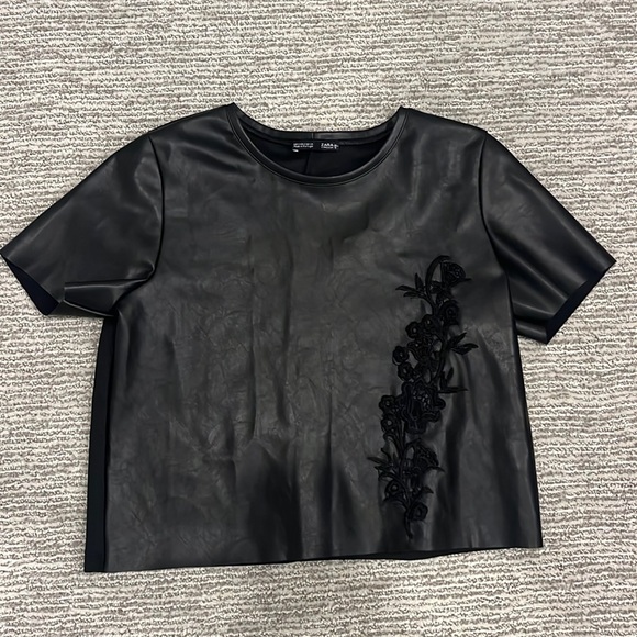 Zara | Tops | Leather Short Sleeve Top | Poshmark
